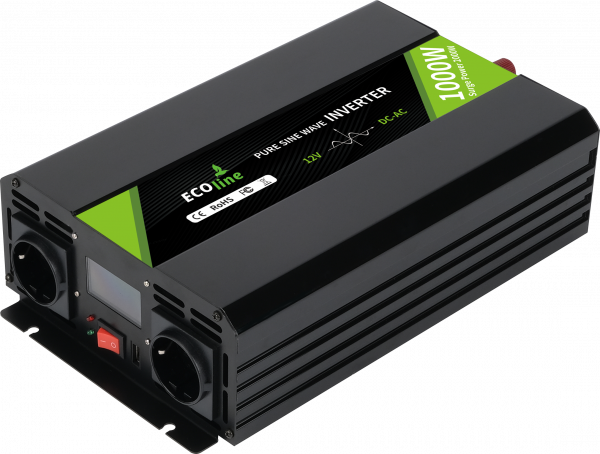 EcoLine - Omvormer 12V Naar 220V/230V - 1000w Vermogen - Zuivere sinus ...
